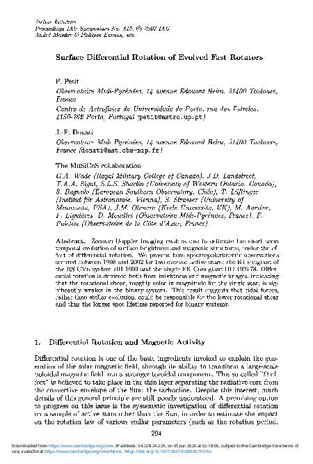 (PDF) Surface Differential Rotation of Evolved Fast Rotators
