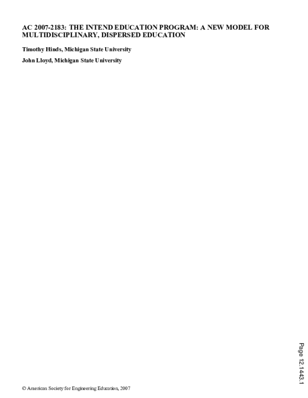 (PDF) The Intend Education Program: A New Model For Multidisciplinary ...