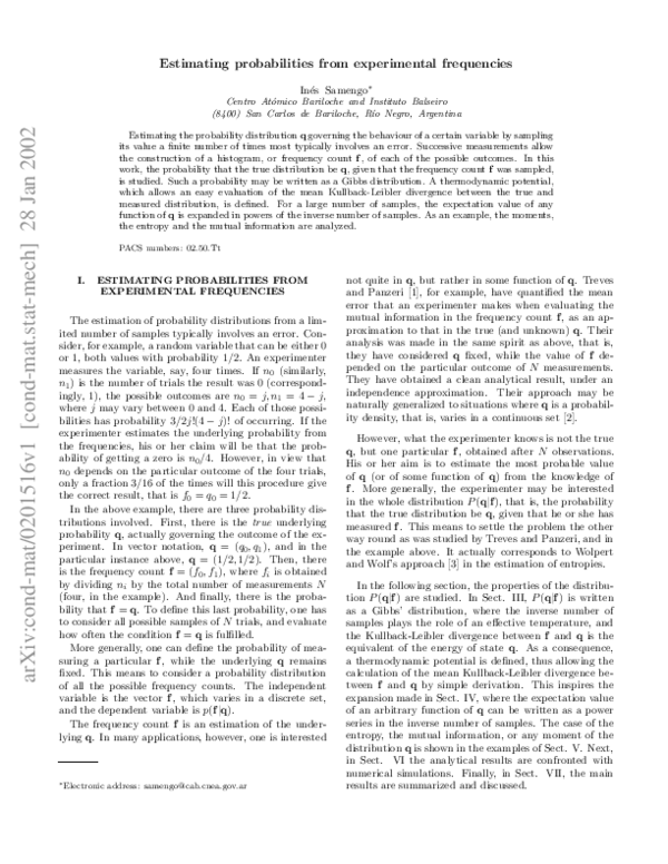 (PDF) Estimating probabilities from experimental frequencies