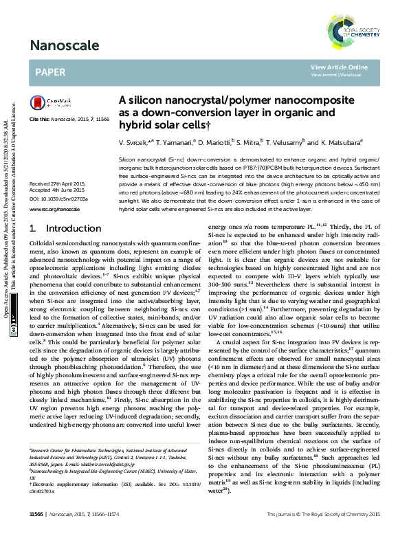 (PDF) A silicon nanocrystal/polymer nanocomposite as a down-conversion ...