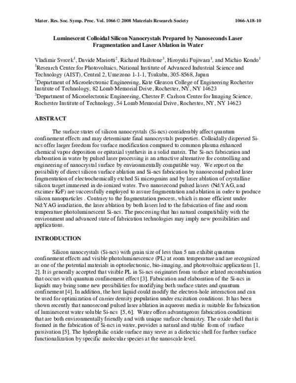 (PDF) Luminescent Colloidal Silicon Nanocrystals Prepared by ...