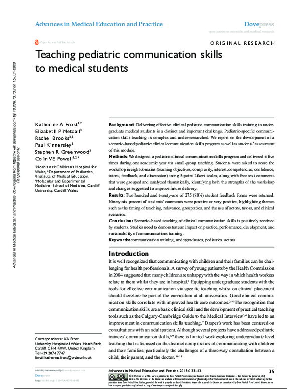 (PDF) Teaching pediatric communication skills to medical students