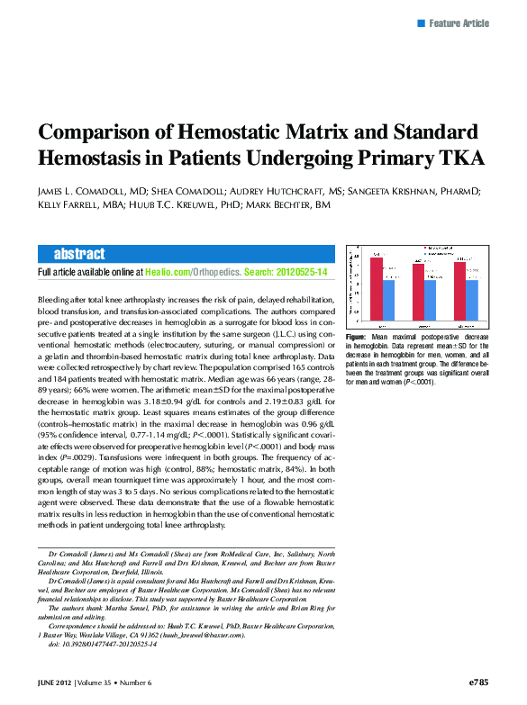 (PDF) Comparison of Hemostatic Matrix and Standard Hemostasis in ...