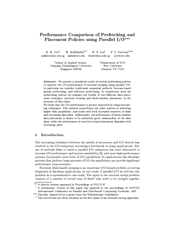 (PDF) Performance Comparison of Prefetching and Placement Policies using Parallel I/O