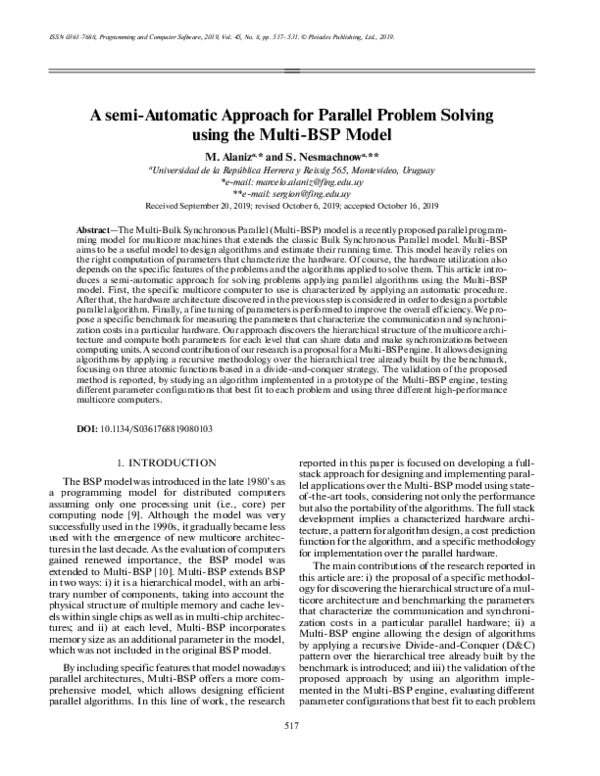 (PDF) A semi-automatic approach for parallel problem solving using the Multi-BSP model