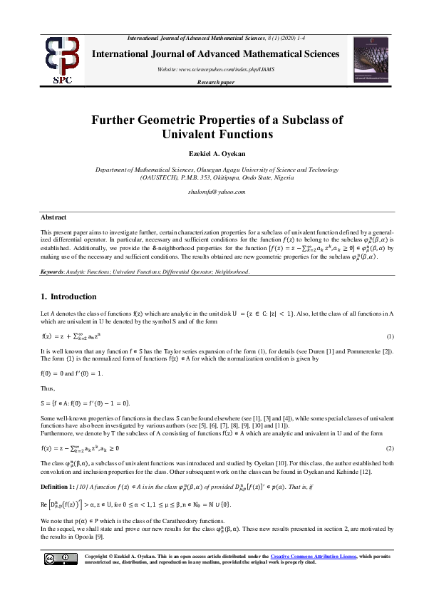 Pdf Further Geometric Properties Of A Subclass Of Univalent Functions
