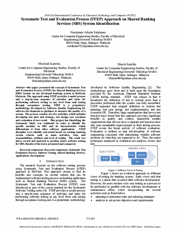 (PDF) Systematic Test and Evaluation Process (STEP) approach on Shared ...