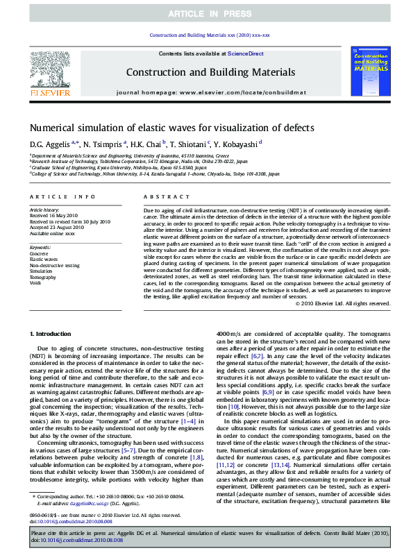 (PDF) Numerical simulation of elastic waves for visualization of defects