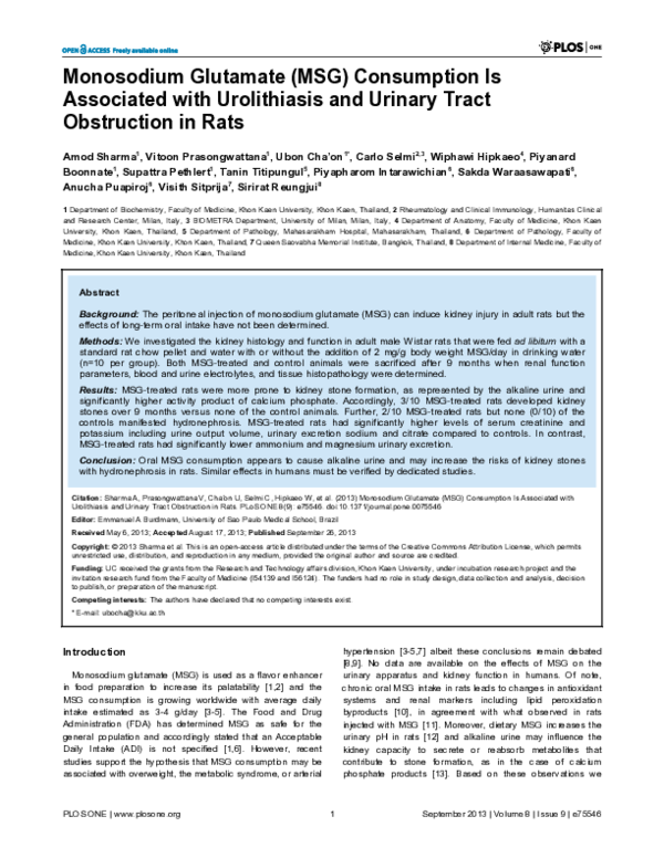 (PDF) Monosodium Glutamate (MSG) Consumption Is Associated with ...