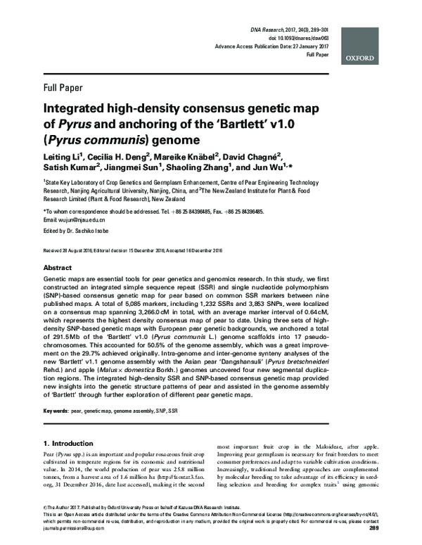 (PDF) Integrated high-density consensus genetic map of Pyrus and ...