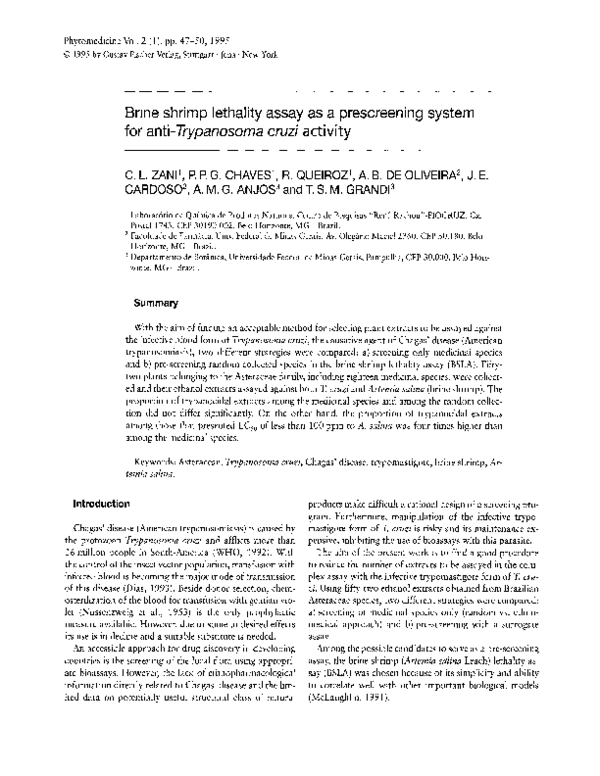 (PDF) Brine shrimp lethality assay as a prescreening system for anti ...