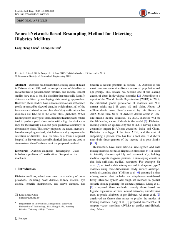 Pdf Neural Network Based Resampling Method For Detecting Diabetes