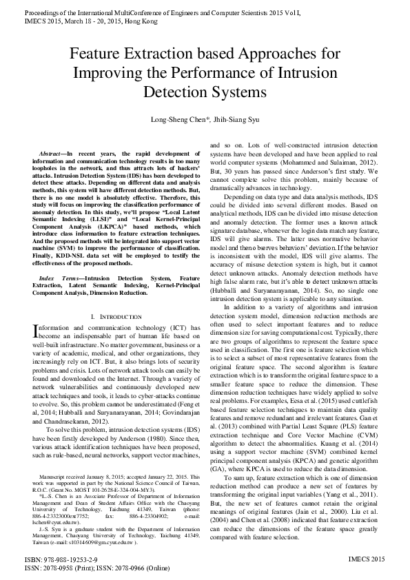 Pdf Feature Extraction Based Approaches For Improving The Performance