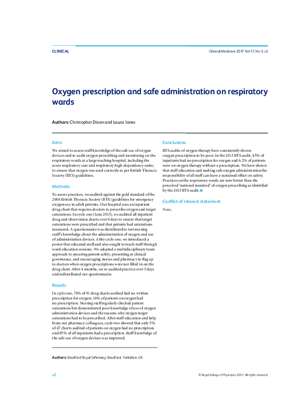 (PDF) Oxygen prescription and safe administration on respiratory wards