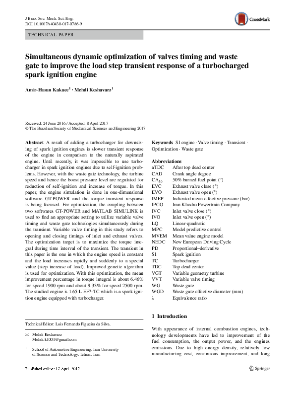 (PDF) Simultaneous dynamic optimization of valves timing and waste gate to improve the load step ...