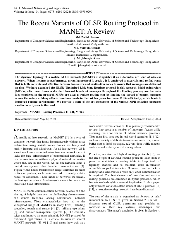 Pdf The Recent Variants Of Olsr Routing Protocol In Manet A Review