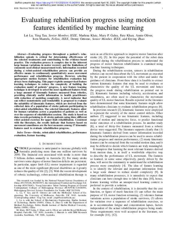 (PDF) Evaluating rehabilitation progress using motion features ...