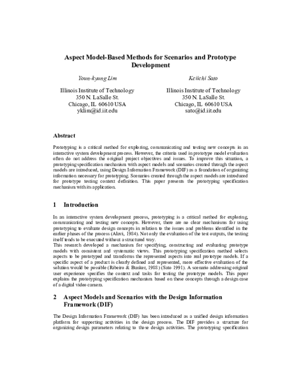 (PDF) Aspect Model-Based Methods for Scenarios and Prototype Development