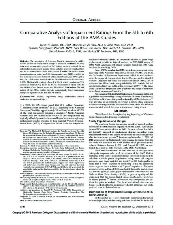 (PDF) Comparative Analysis of Impairment Ratings From the 5th to 6th ...