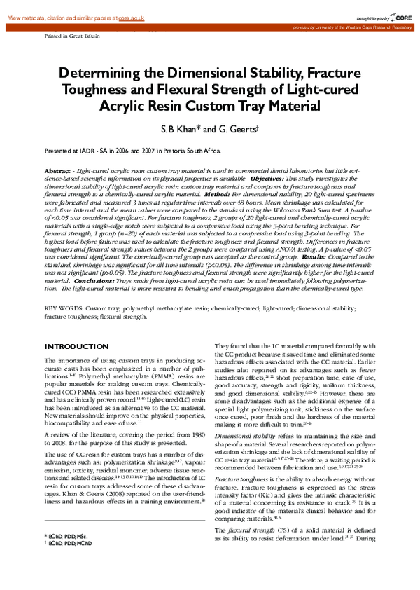 (PDF) Determining the dimensional stability, fracture toughness and ...