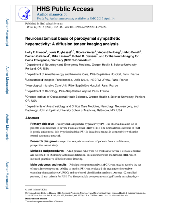 (PDF) Neuroanatomical basis of paroxysmal sympathetic hyperactivity: A ...