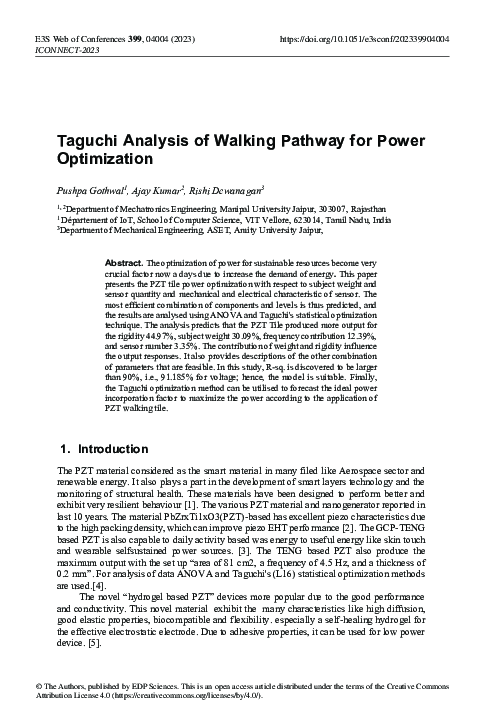(PDF) Taguchi Analysis of Walking Pathway for Power Optimization
