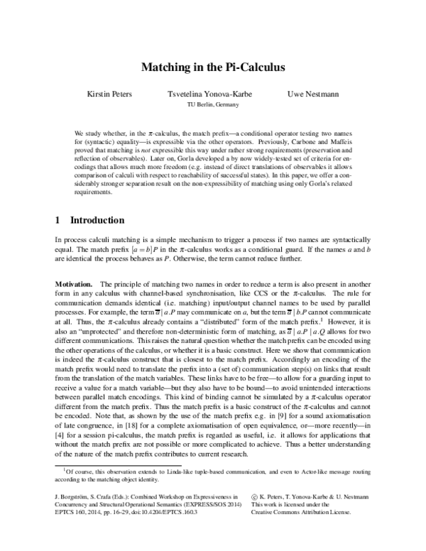 (PDF) Matching in the Pi-Calculus