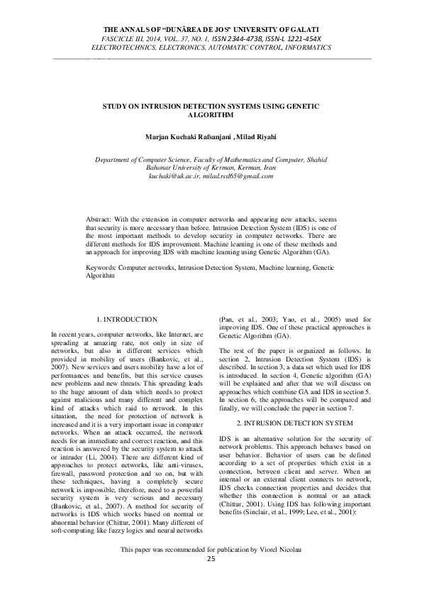 (PDF) Study on Intrusion Detection Systems Using Genetic Algorithm