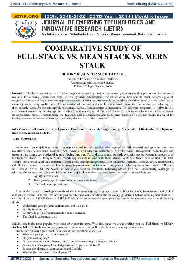 (PDF) COMPARATIVE STUDY OF FULL STACK VS. MEAN STACK VS. MERN STACK