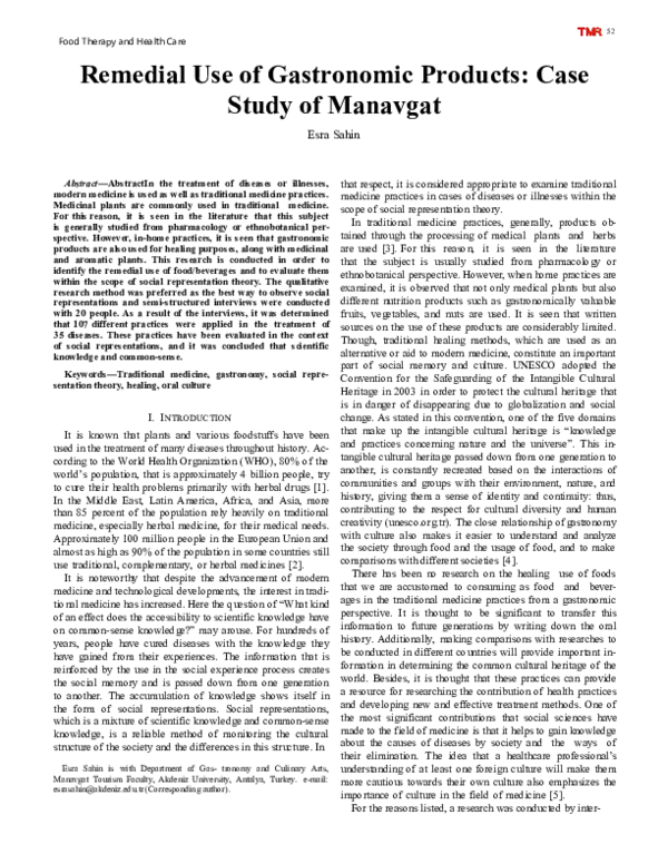 (PDF) Remedial Use of Gastronomic Products: Case Study of Manavgat