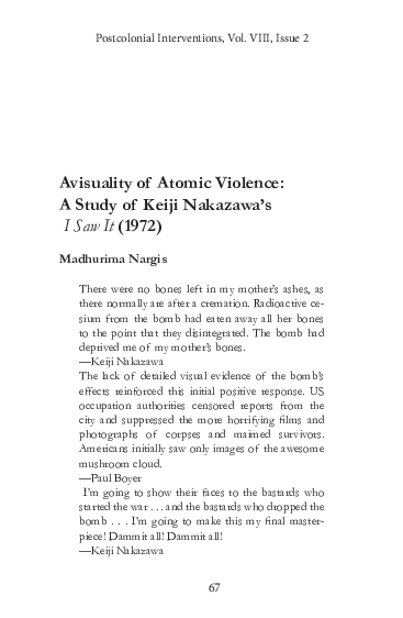 (PDF) Avisuality of Atomic Violence: A Study of Keiji Nakazawa’s I Saw It