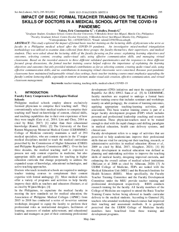 (PDF) IMPACT OF BASIC FORMAL TEACHER TRAINING ON THE TEACHING SKILLS OF ...