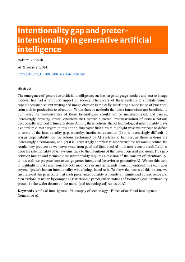 (PDF) Intentionality gap and preter-intentionality in generative artificial intelligence
