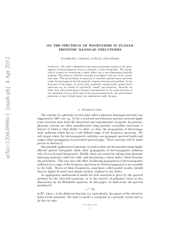 (PDF) On the spectrum of waveguides in planar photonic bandgap structures