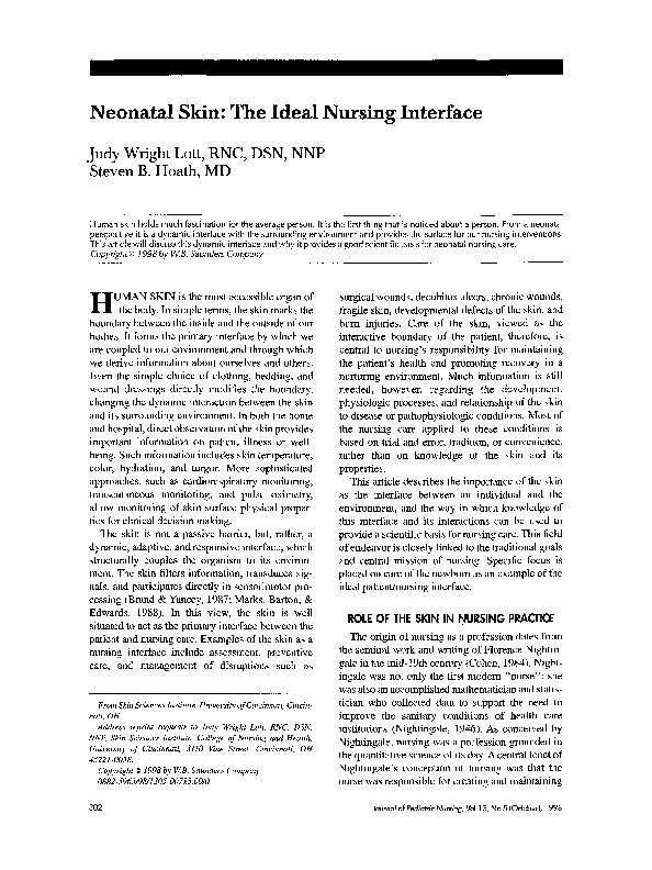 (PDF) Neonatal skin: the ideal nursing interface