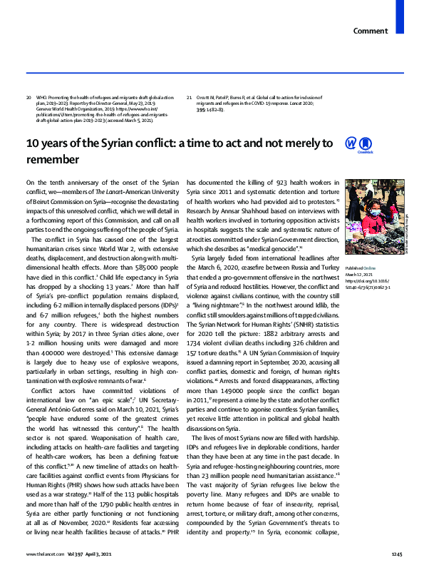(PDF) 10 years of the Syrian conflict: a time to act and not merely to remember