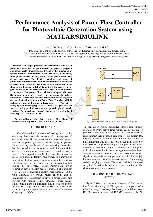 (PDF) Performance Analysis of Power Flow Controller for Photovoltaic Generation System using ...