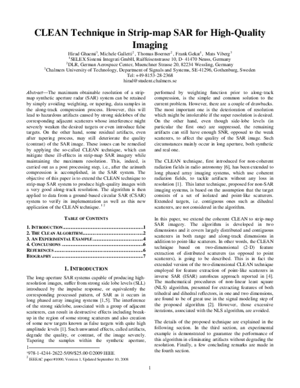(PDF) CLEAN technique in strip-map SAR for high-quality imaging