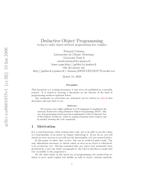 (PDF) Deductive Object Programming