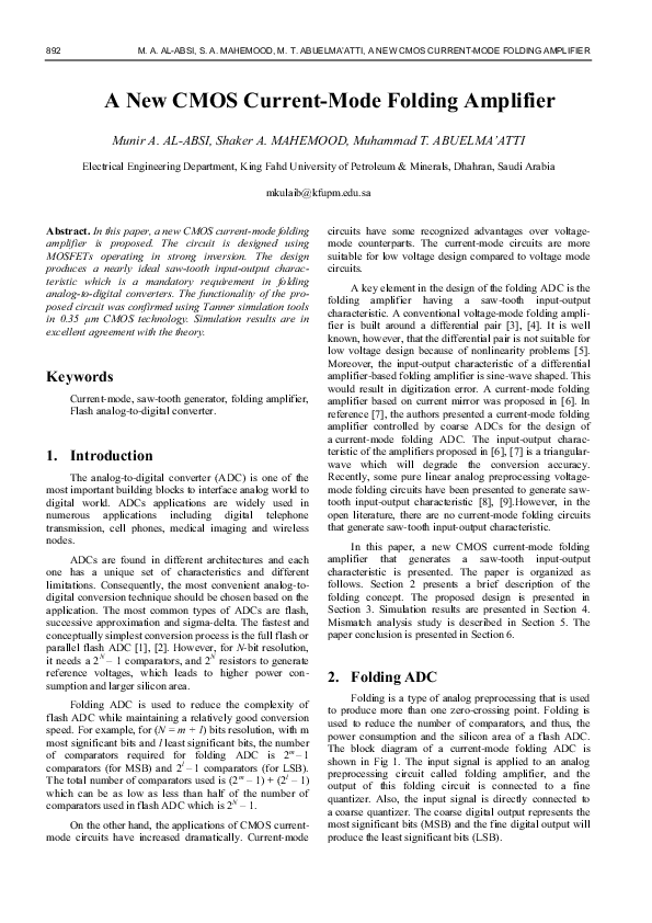 (PDF) A New CMOS Current-Mode Folding Amplifier