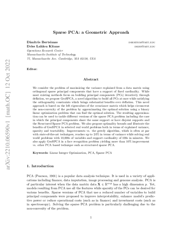 (PDF) Sparse PCA: a Geometric Approach