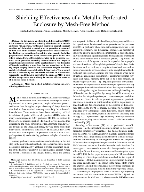 (PDF) Shielding Effectiveness of a Metallic Perforated Enclosure by ...