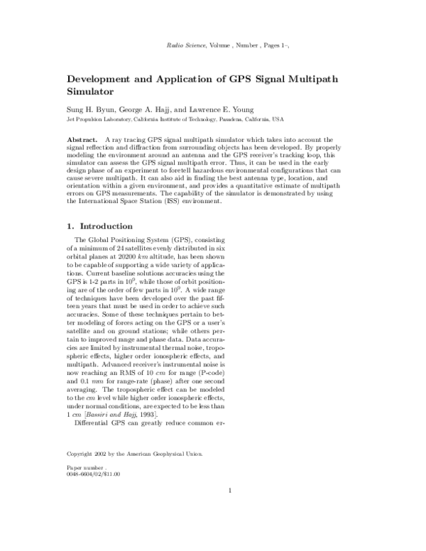 (PDF) Development and application of GPS signal multipath simulator | sung byun - Academia.edu