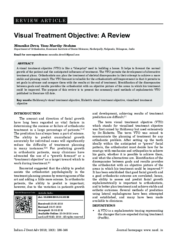 (PDF) Visual Treatment Objective: A Review