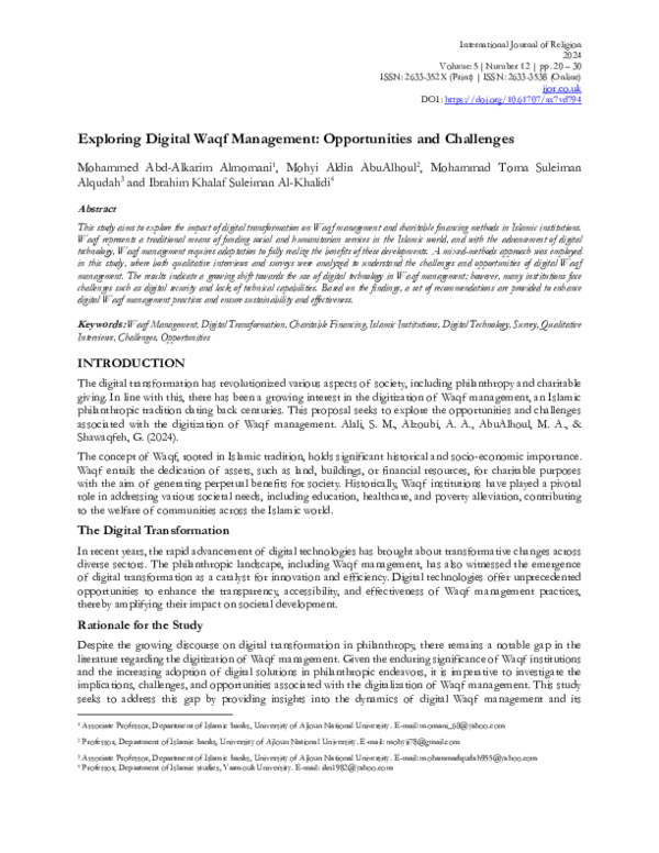 (PDF) Exploring Digital Waqf Management: Opportunities and Challenges