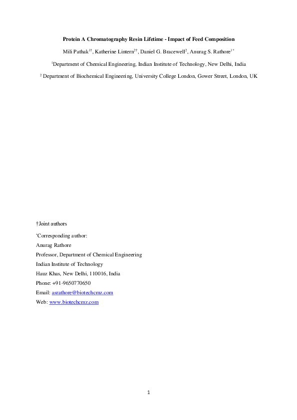 (PDF) Protein A chromatography resin lifetime-impact of feed composition