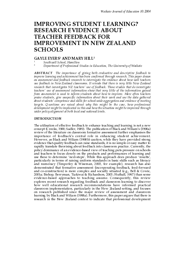 (PDF) Improving Student learning? Research evidence about teacher feedback for improvement in ...
