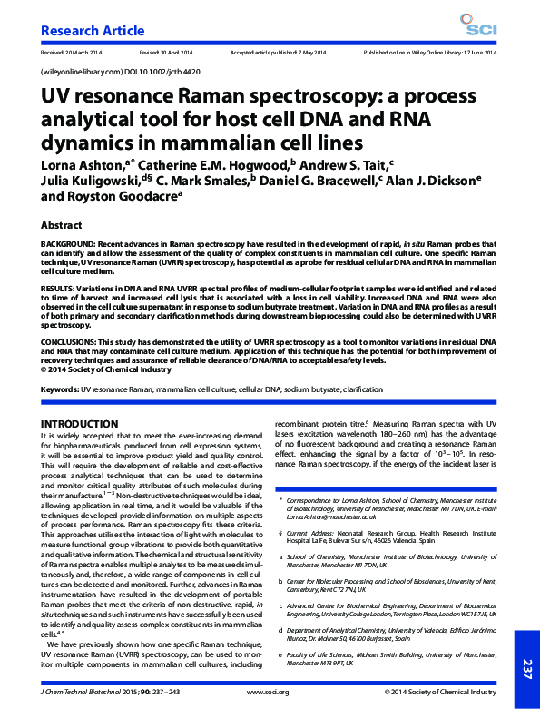 (PDF) UV resonance Raman spectroscopy: a process analytical tool for ...