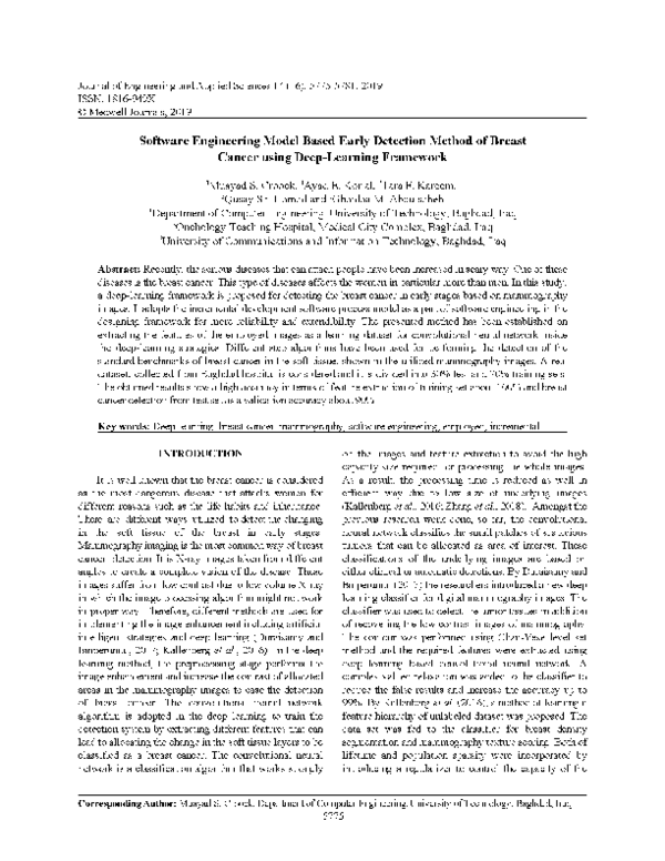 Pdf Software Engineering Model Based Early Detection Method Of Breast Cancer Using Deep