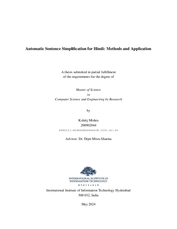 (PDF) Automatic Sentence Simplification for Hindi: Methods and Application